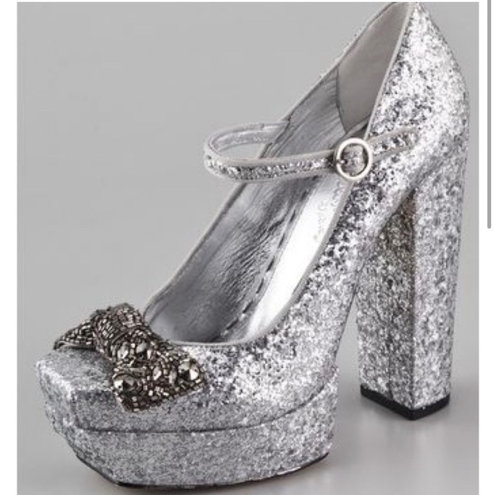 Alice + Olivia Gizelle Silver Glitter Heels Eu 37.5 - Gem
